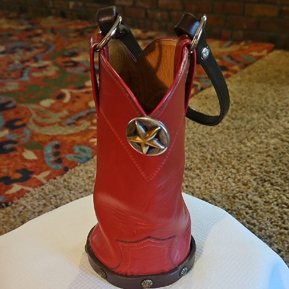 Justin Boots | Bags | Justin Boot Red Leather Bag With Cow Hiar Bottom ...